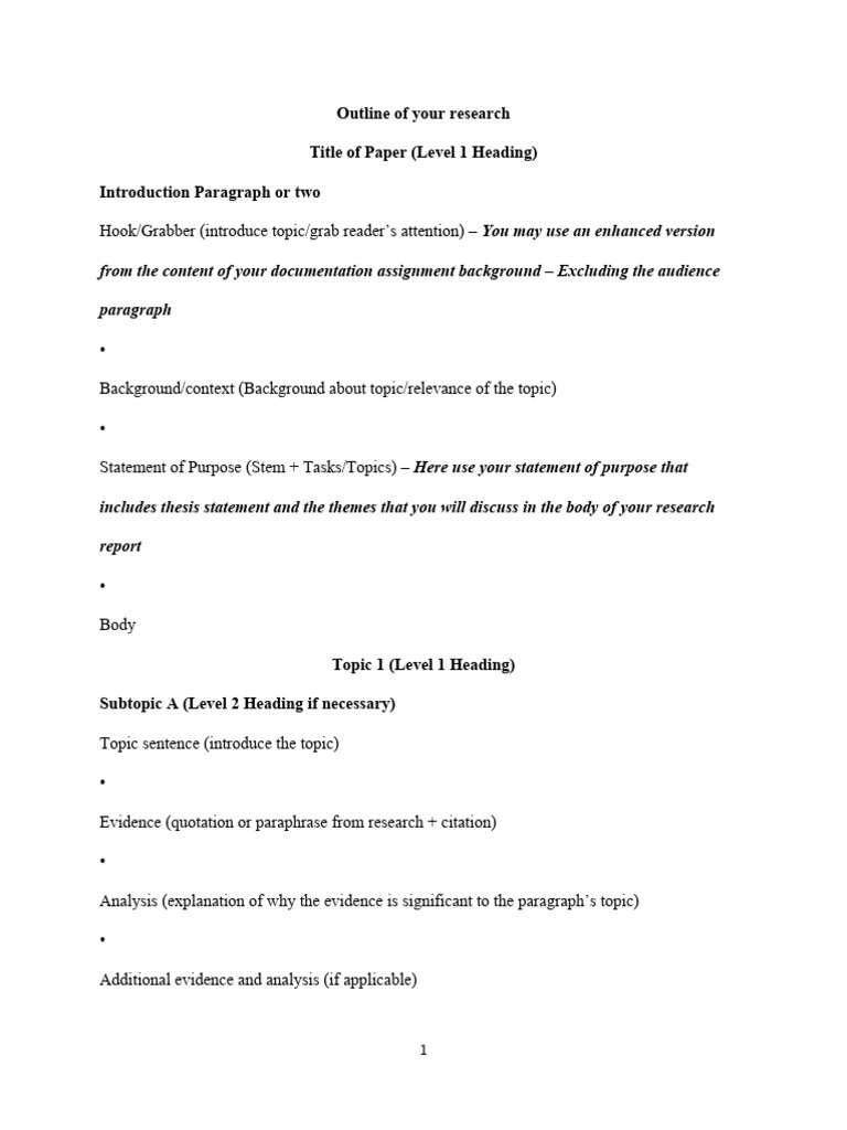Outline Template For Research Project | PDF | Citation | Writing