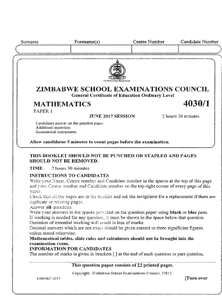 O-Levels Mathematics 2017 | PDF | Mathematics | Arithmetic