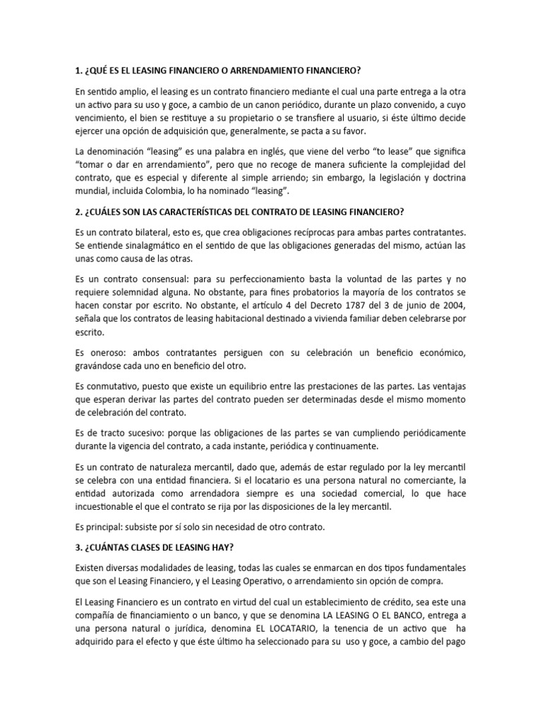 Derecho Empresarial Leasing | PDF | Pagos | Derecho empresarial