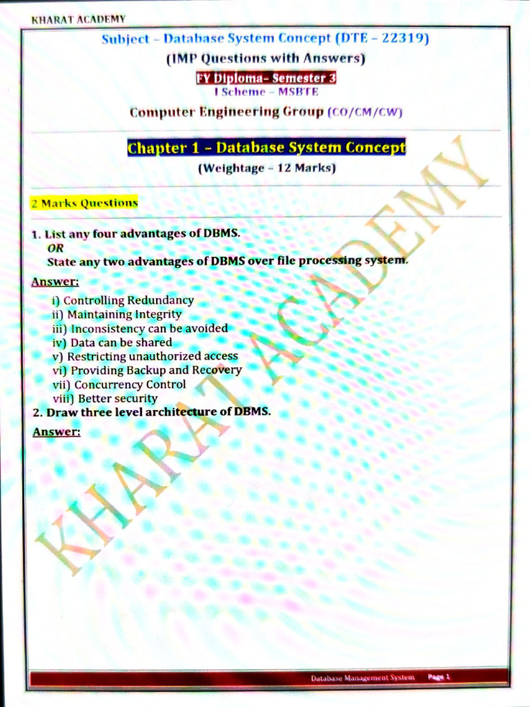 DBMS Imp Questions Kharat Academy | PDF