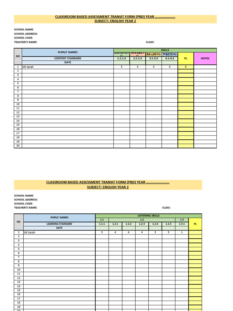 PBD Transit Form Eng Y2 (Version 2) | PDF | Learning | Behavior Modification