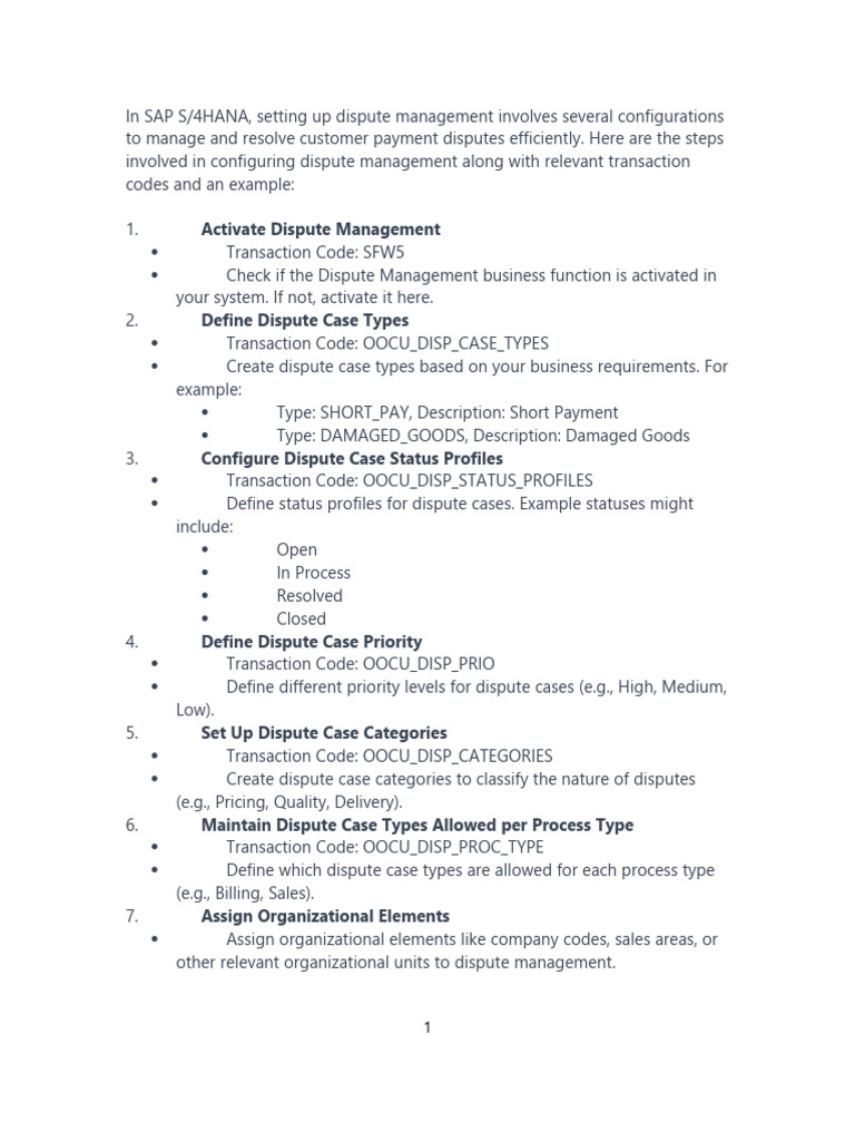 Configuration Steps of Dispute Management Setup in S4 HANA | PDF ...