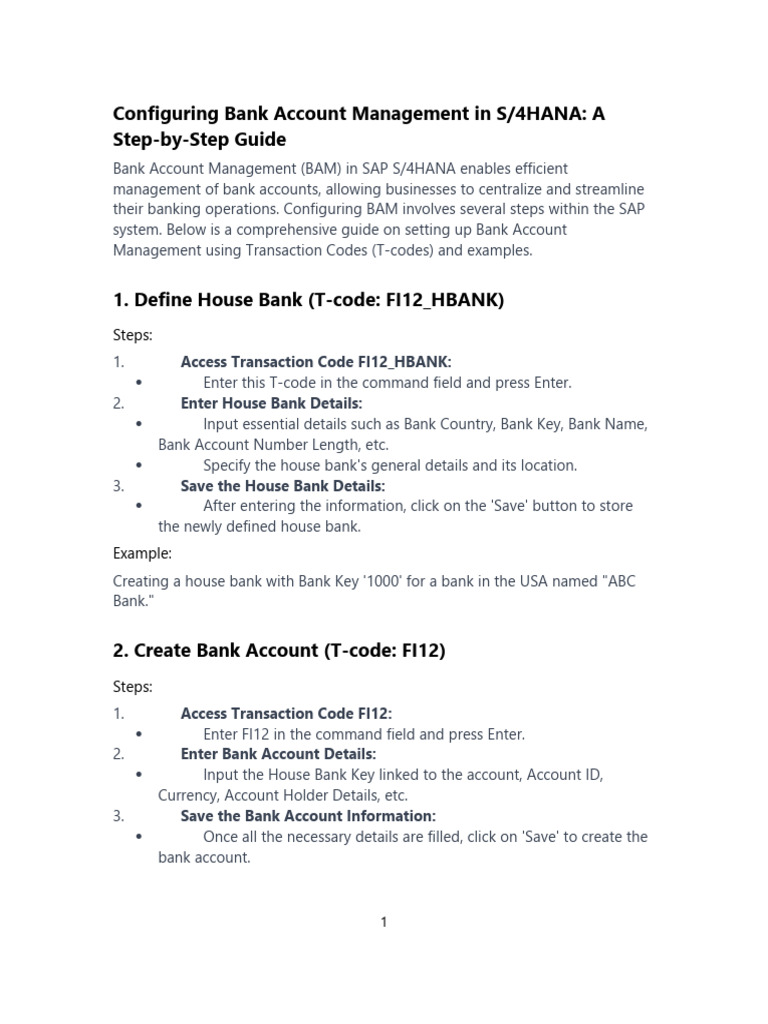 Configuration Steps of Bank Account Management in S4 HANA | PDF | Banks ...