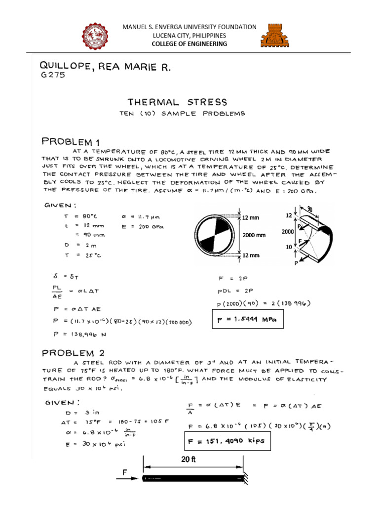 Thermal Stress - Sample Problems | PDF | Applied And Interdisciplinary Physics | Physical Sciences