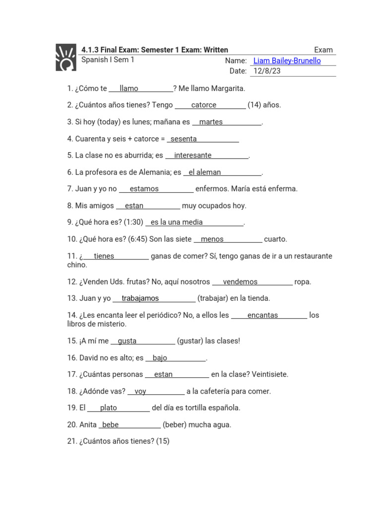 4.1.3 Final Exam - Semester 1 Exam - Written (Exam) | PDF