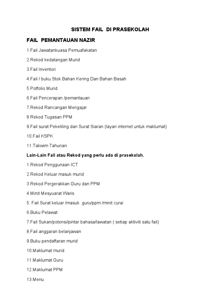 Sistem Fail Di Prasekolah | PDF