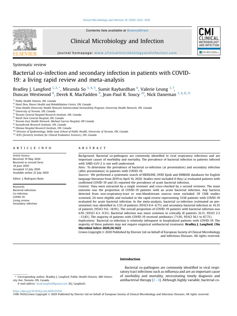 Bacterial Co-Infection and Secondary Infection in Patients With COVID19 ...