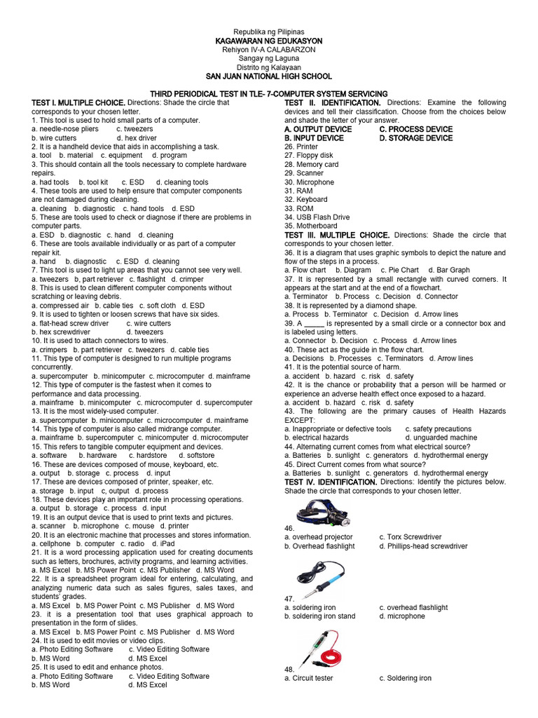TLE 7 Computer System Servicing Test | PDF | Computer Hardware ...