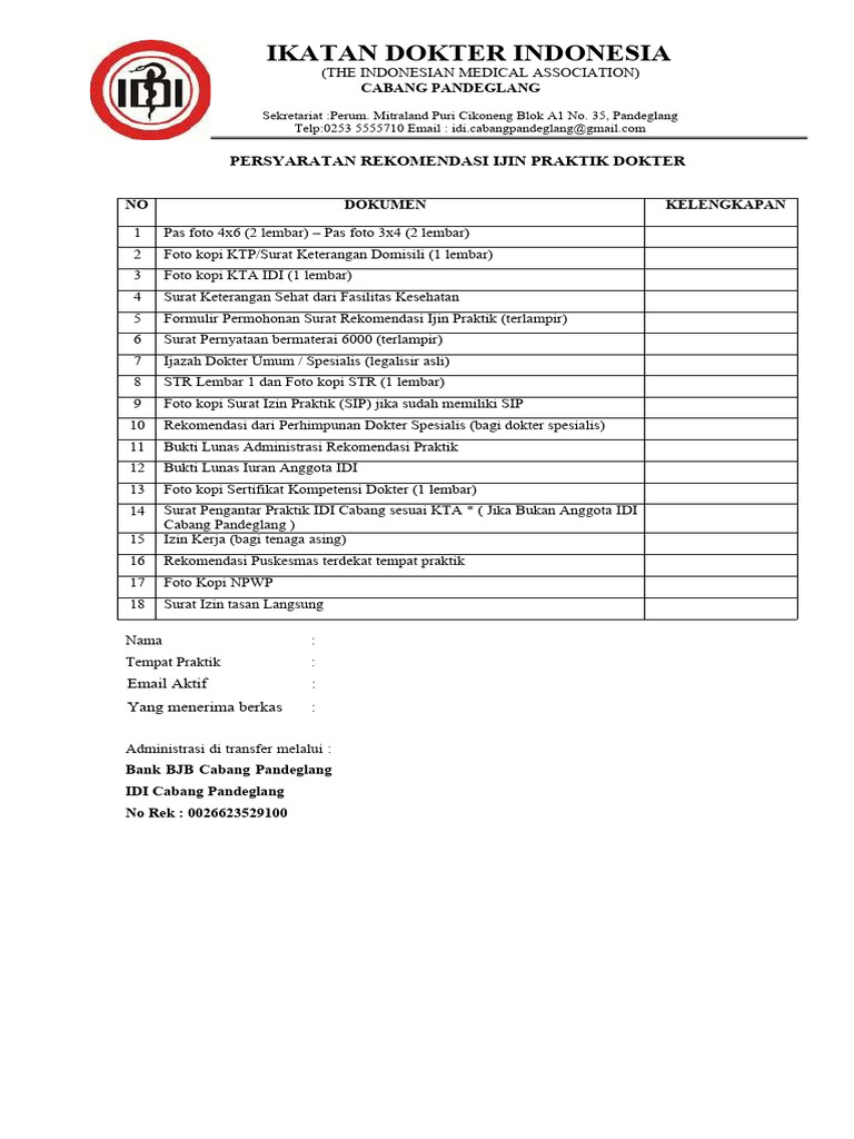Form Permohonan Rekomendasi Idi | PDF