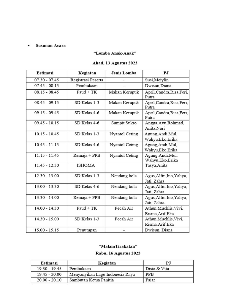 Susunan Acara 17 Agustus 2023 | PDF