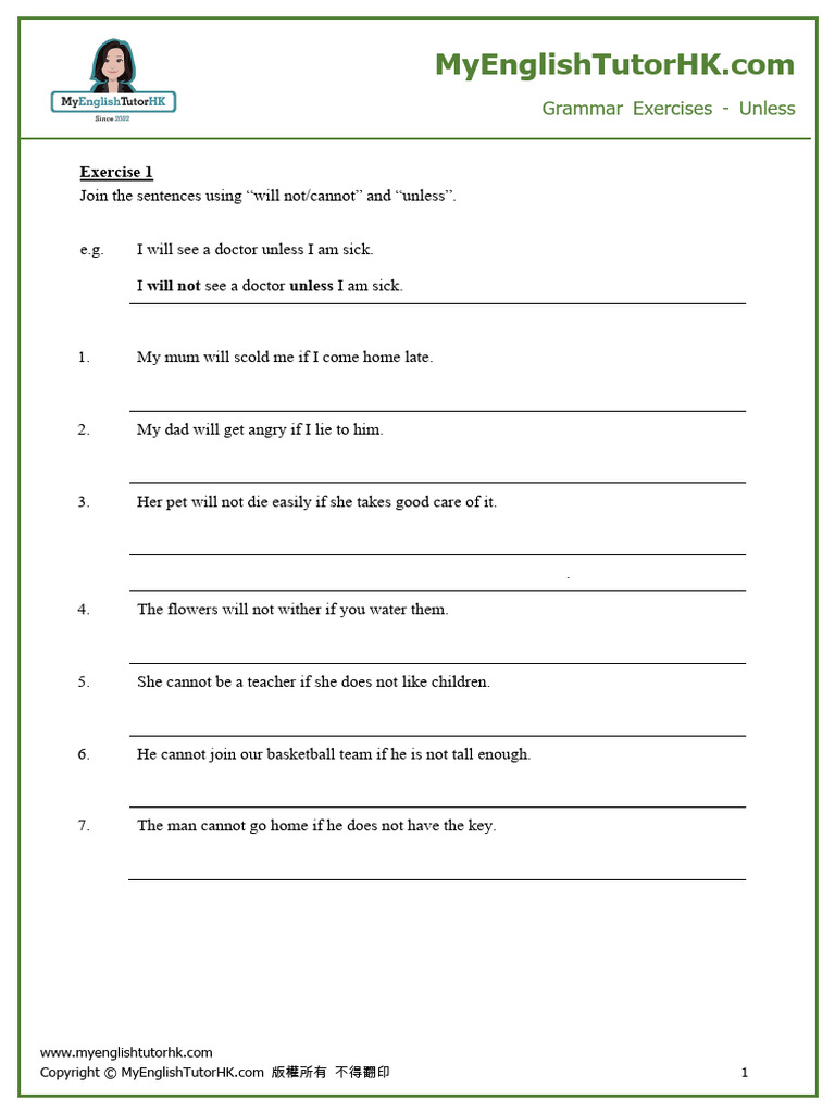 Grammar Exercise Unless | PDF