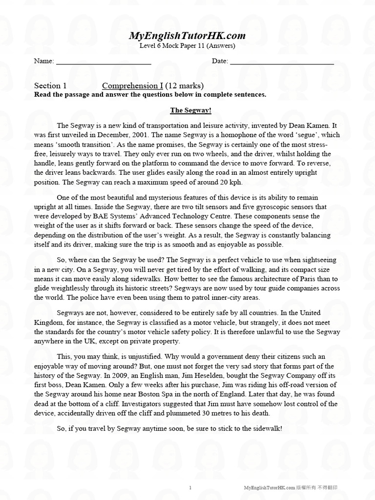 Level 6 Mock Paper 11 65465123 Answer | PDF | Linguistics