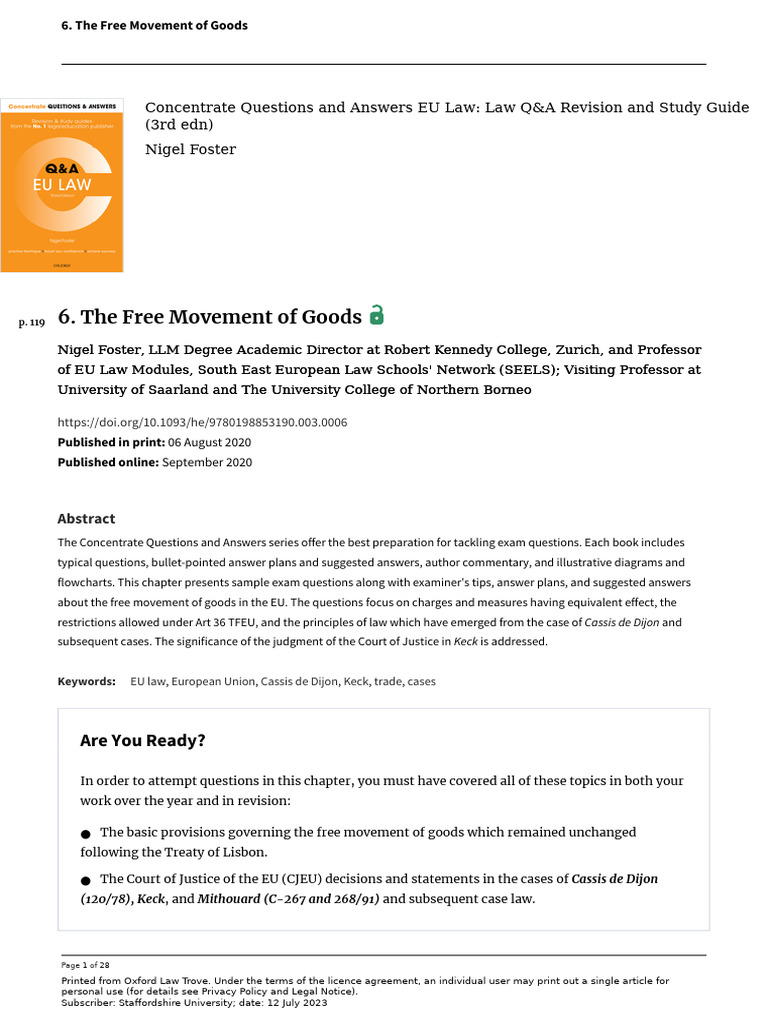 Free Movement of Goods in EU Law | PDF | European Union Law | Taxes