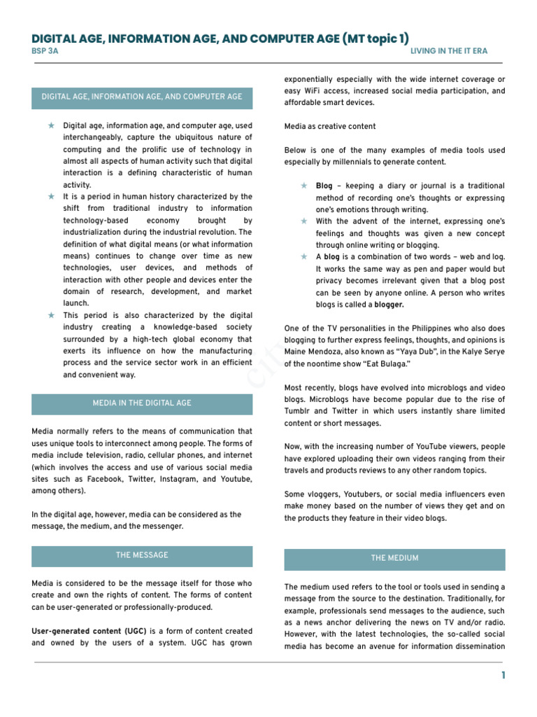 Living in The It Era: Digital Age, Information Age, and Computer Age | PDF | Internet Of Things ...