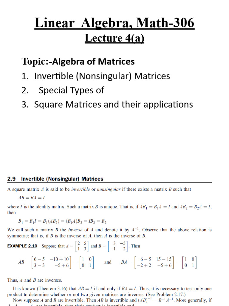 Linear Algebra Lecture 4 A Pdf
