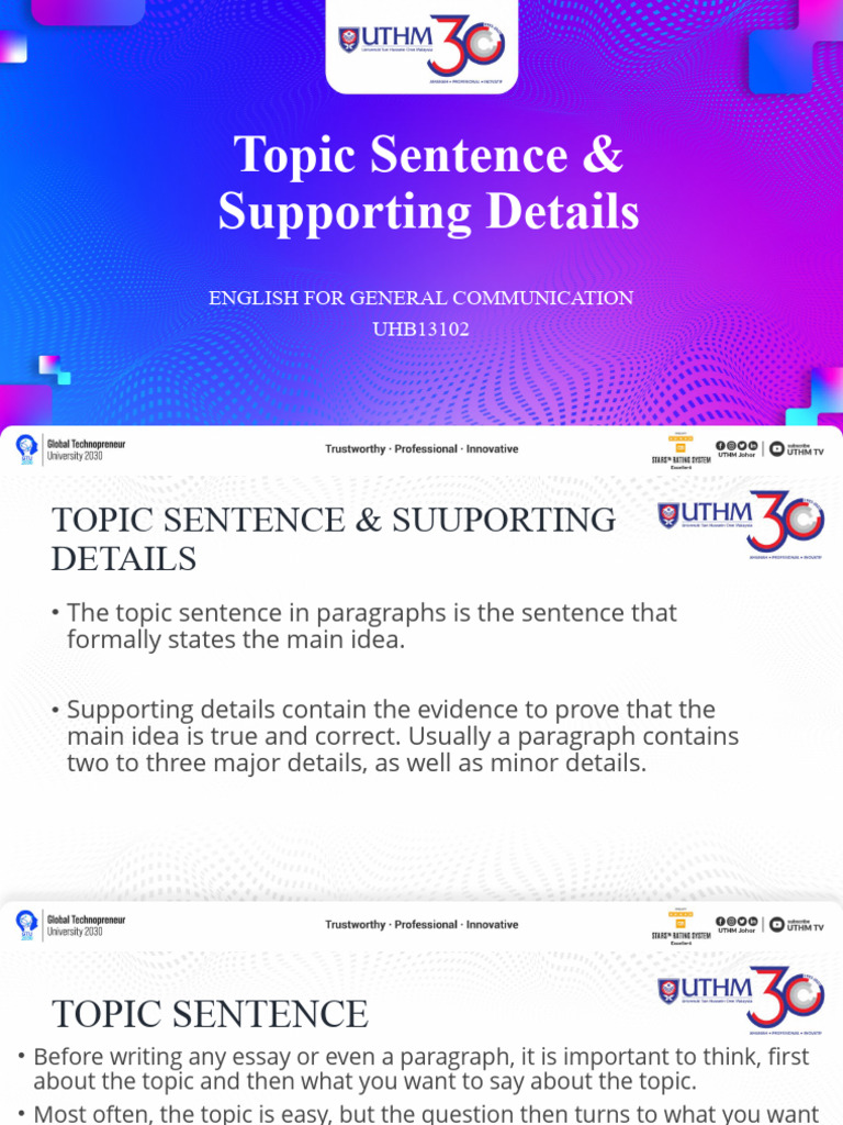 Lectureslide Topicsentenceandsupportingdetails | PDF