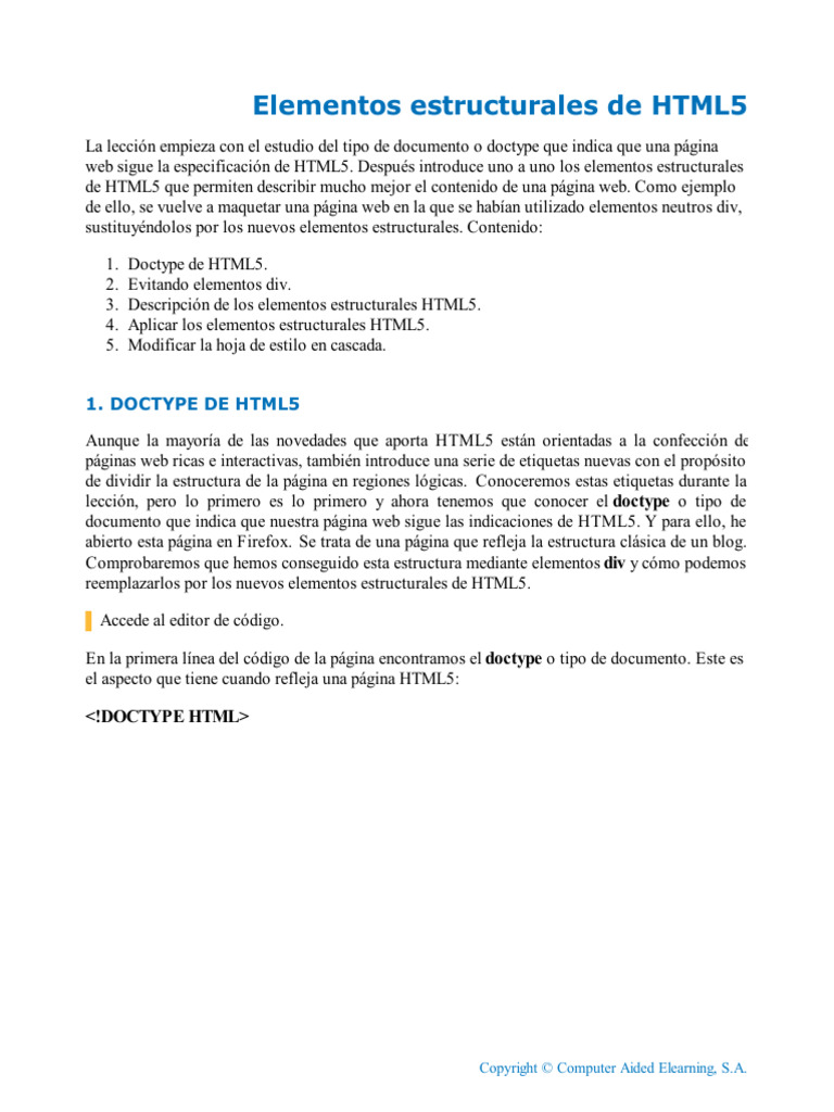 Elementos Estructurales de HTML5 | Descargar gratis PDF | Página web | HTML
