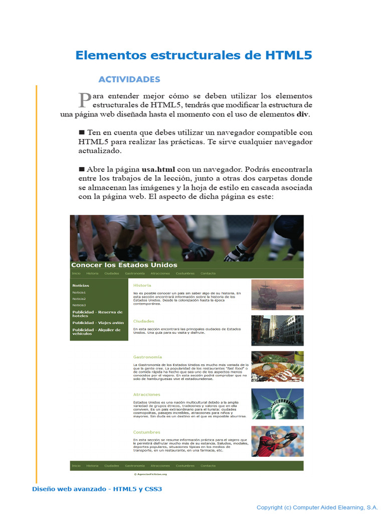 Práctica Elementos Estructurales de HTML5 | PDF | Informática