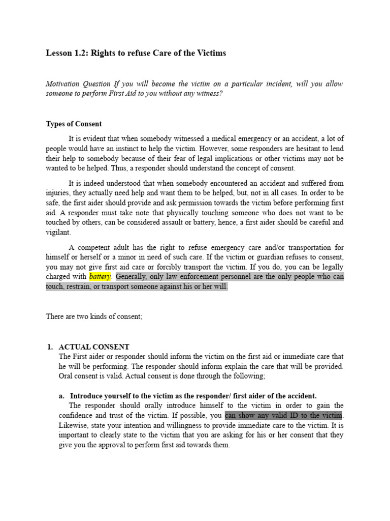 Understanding Consent in First Aid | PDF | First Aid | Consent
