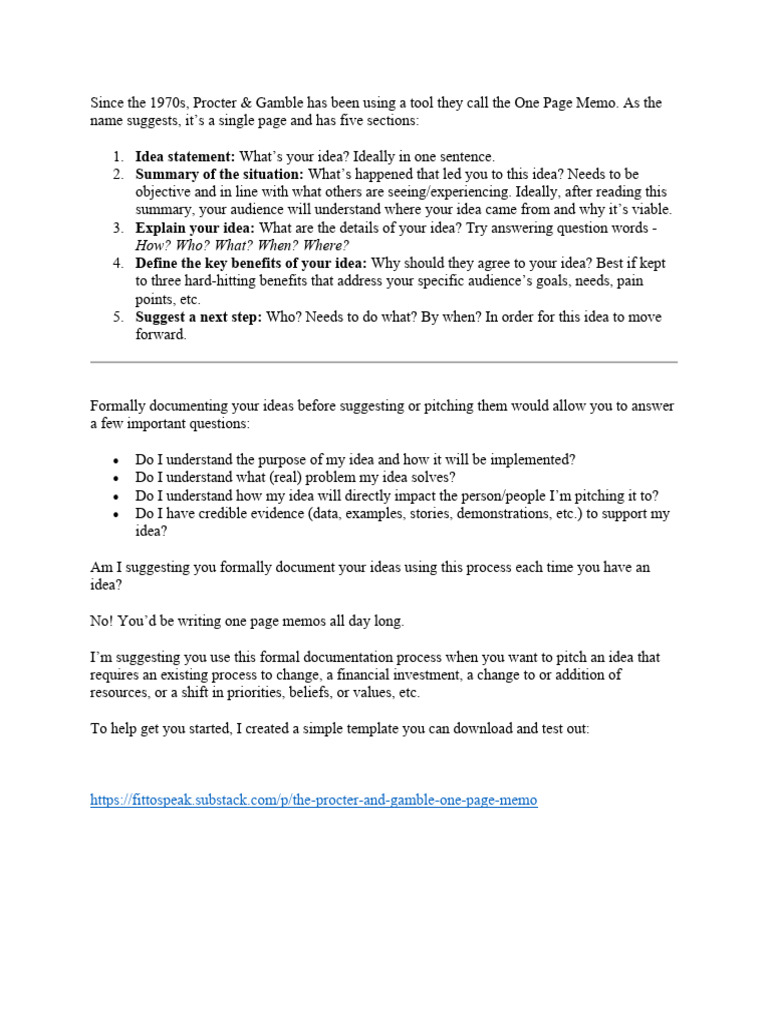 PG One Page Memo | PDF