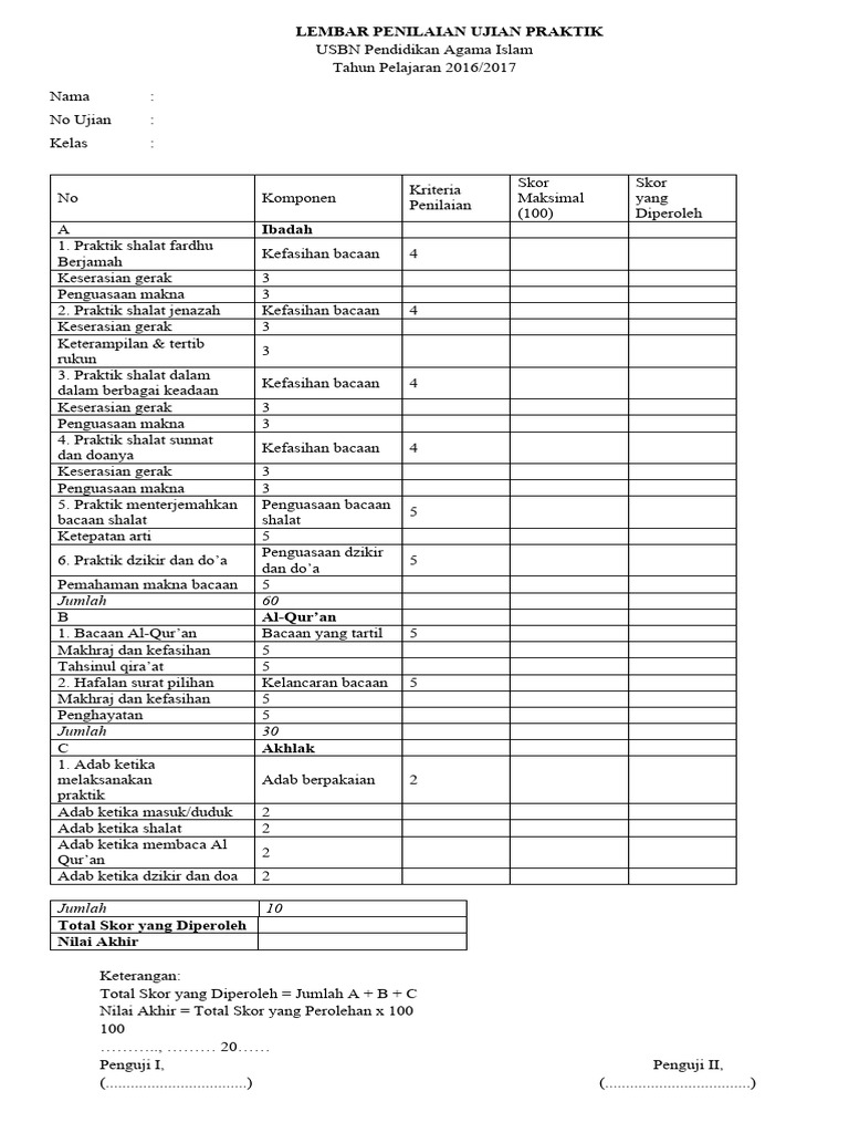 Lembar Penilaian Ujian Praktik - Salin | PDF