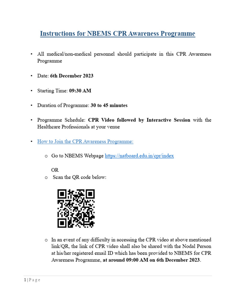Instructions For CPR Awareness Programme.. | PDF