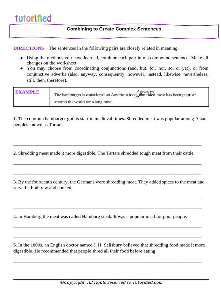 Combining To Create Complex Sentences | PDF | Hamburgers | Meat