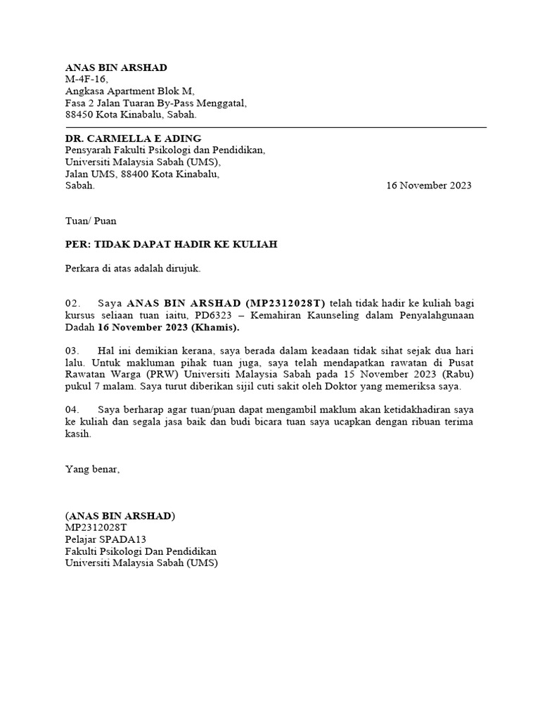Permohonan Cuti Sakit Pelajar UMS | PDF | Kesehatan Holistik