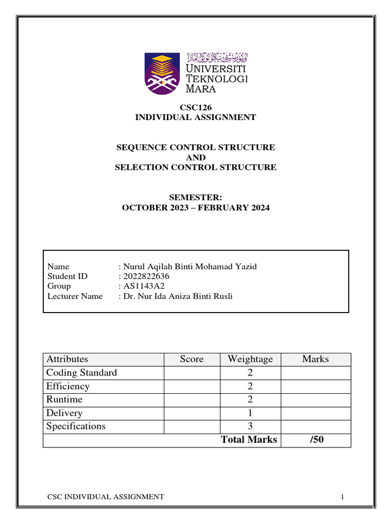 CSC126 - Individual Assignment - Report | PDF | Namespace | C++