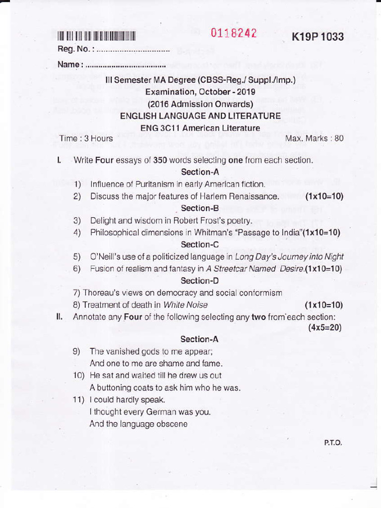 Ma English III Oct2019 American Literature | PDF