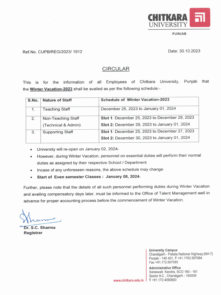 Circular 20231031103554 Circular 20231031095859 Schedule of Winter Vacation 2023 | PDF