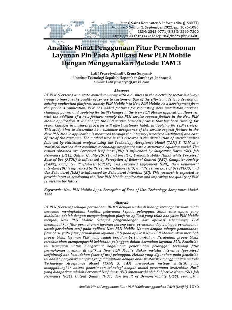 Analisis Minat Penggunaan Fitur Permohonan Layanan PLN Pada Aplikasi New PLN Mobile Dengan ...