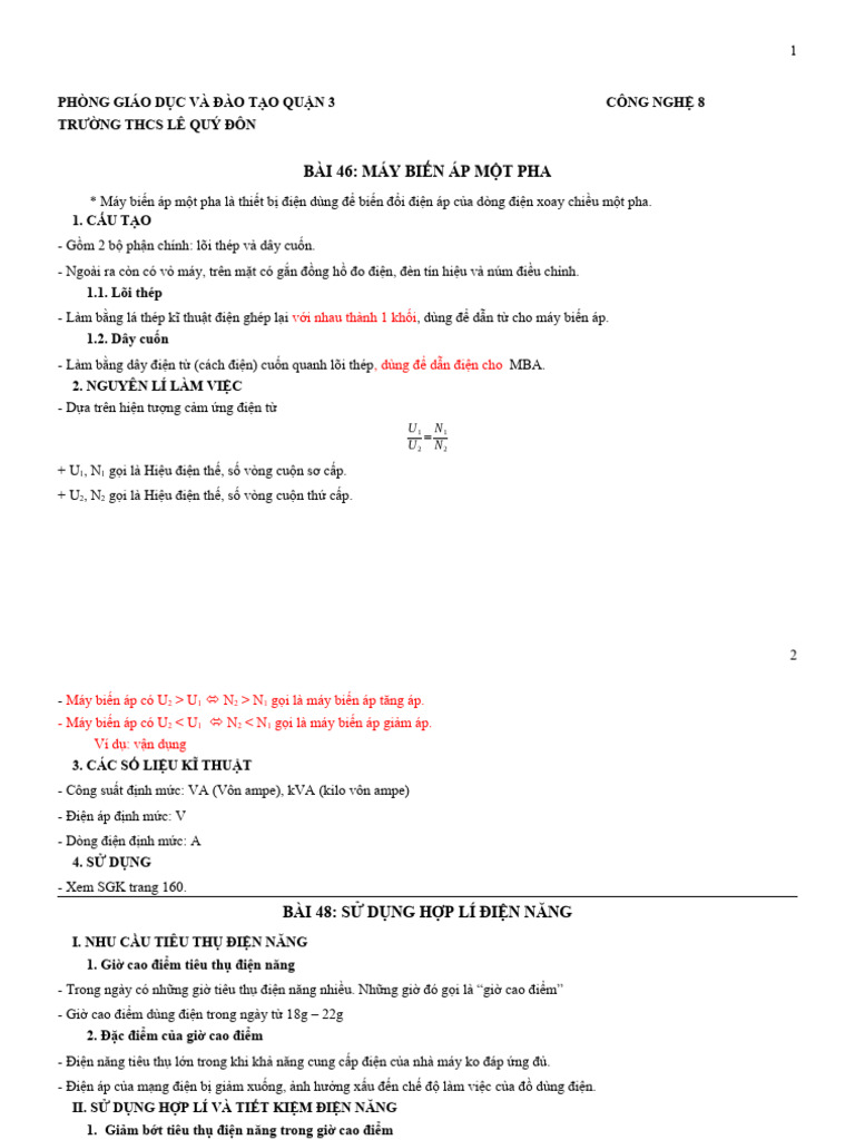Nội Dung Bài Học CN8 | PDF