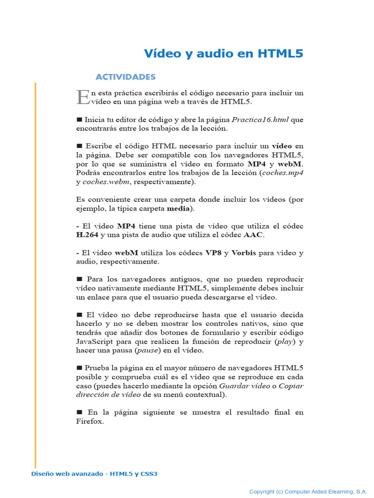 Práctica Vídeo y Audio en HTML5 | PDF