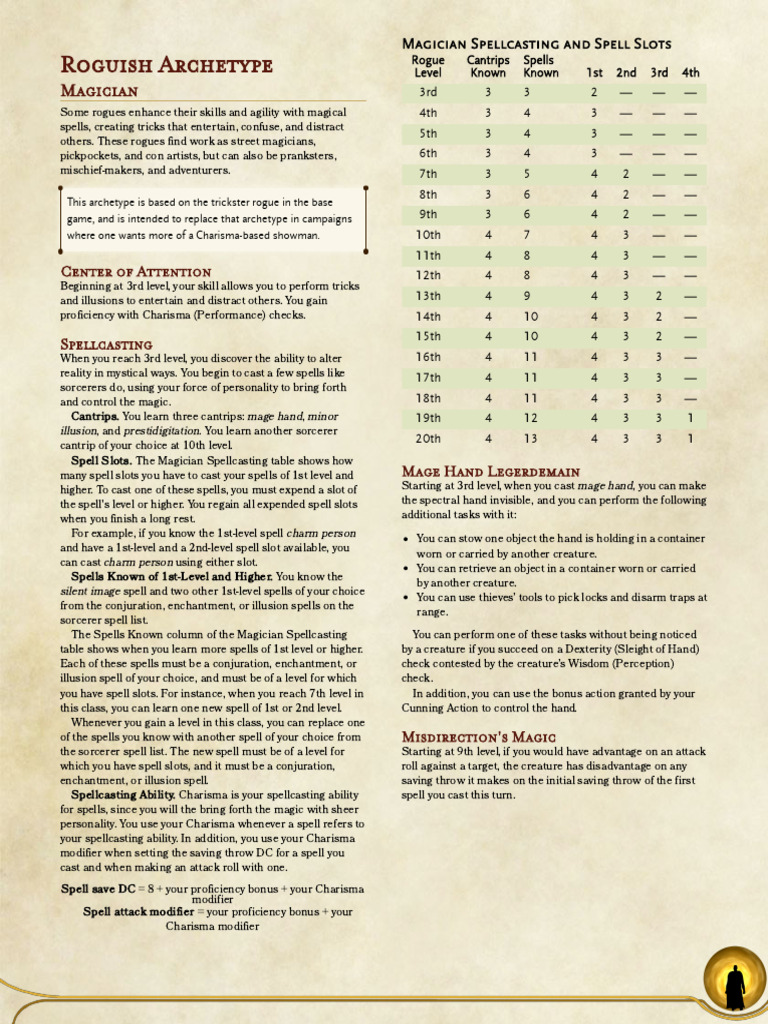 Roguish Archetype - Magician - by The Amethyst Dragon | PDF