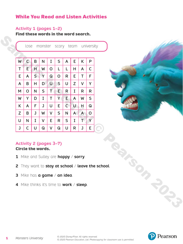 Monsters University L2 - Activity Worksheets | PDF
