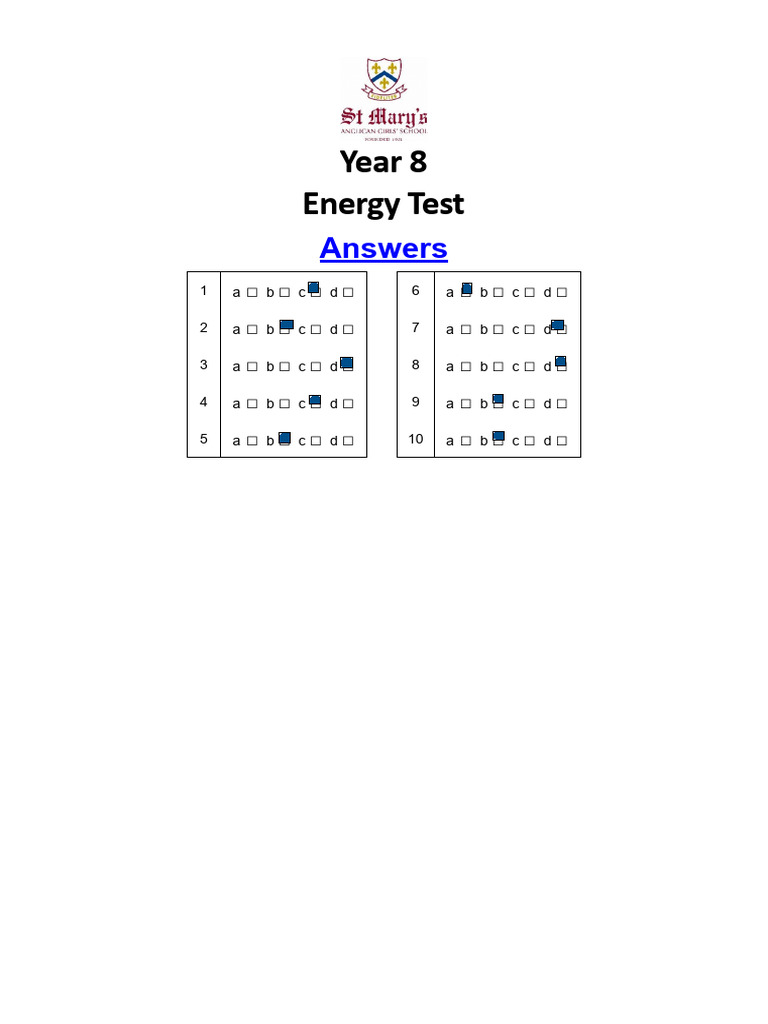 Year 8 Energy Test with Answers | PDF | Heat Transfer | Cookware And ...