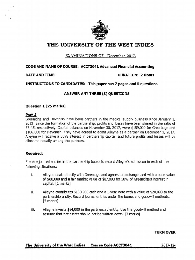 ACCT3041 - Advanced Financial Accounting Past Paper 2017 | PDF