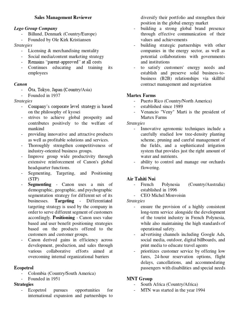 Sales Management Reviewer | PDF | Marketing | Brand