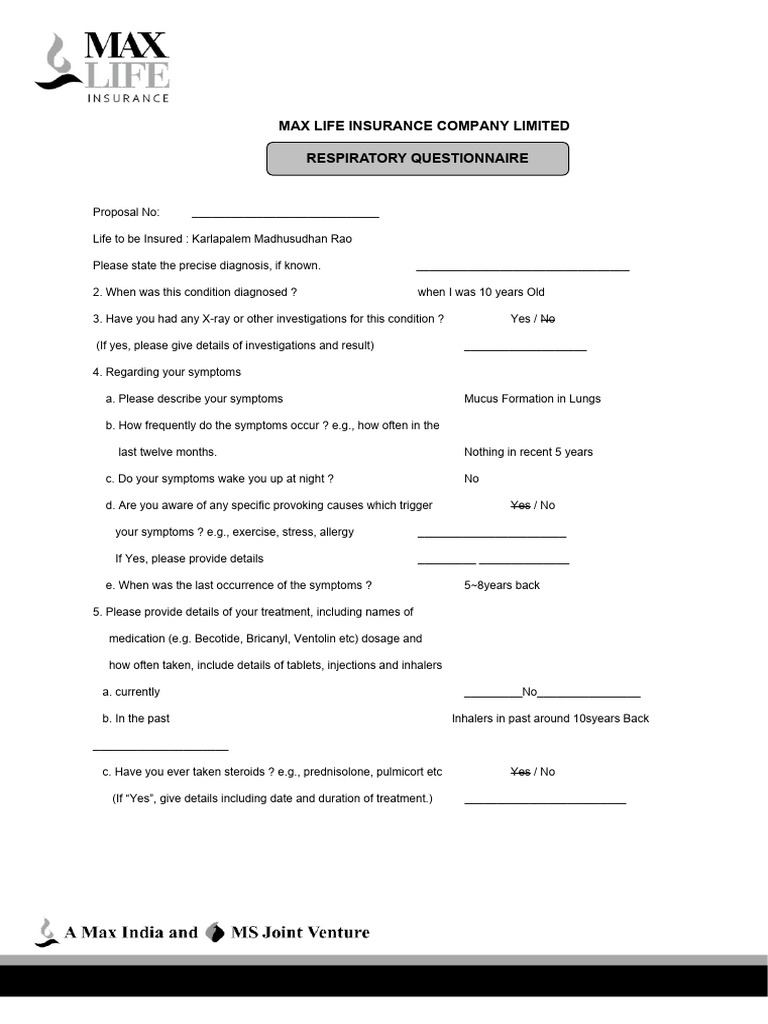 RESPIRATORY QUESTIONNAIRE | PDF | Health Sciences | Human Diseases And ...