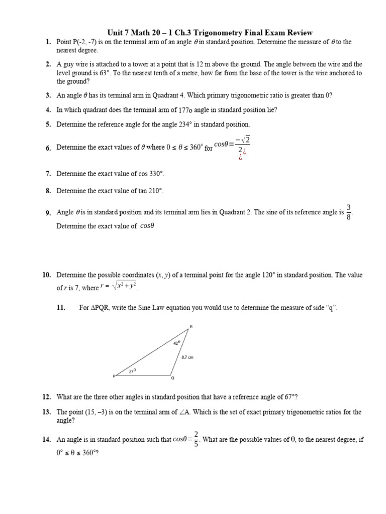 7-Ch.3 Trigonometry Final Review | PDF | Trigonometry | Angle