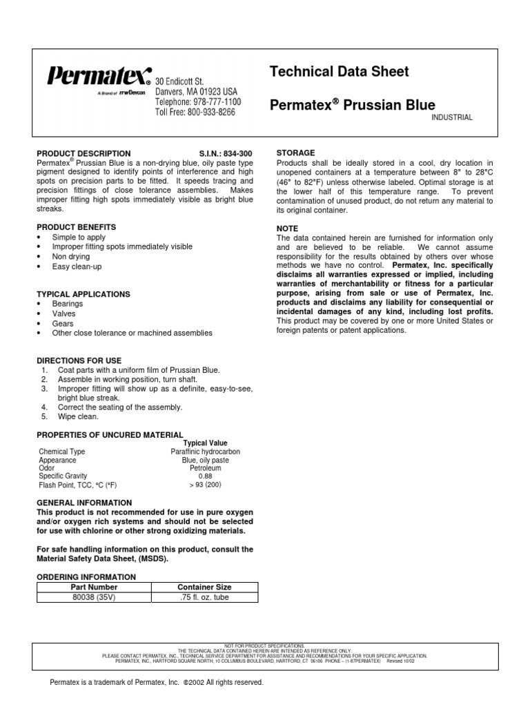Technical Permatex Prussian Blue | PDF | Materials | Physical Sciences