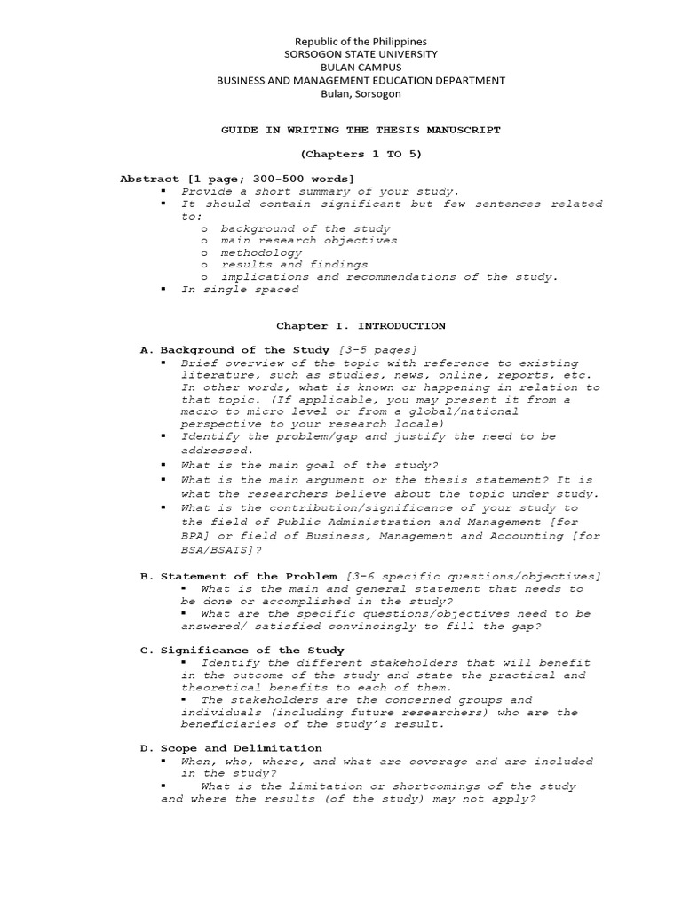 Guidie in Writing Thesis Manuscript - BPABSA | PDF | Hypothesis | Methodology