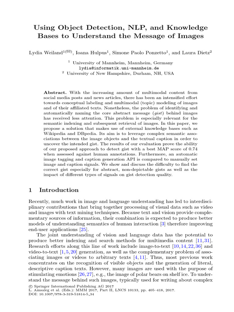 Using Objectdetection Nlp And Message Of Images Pdf Concept