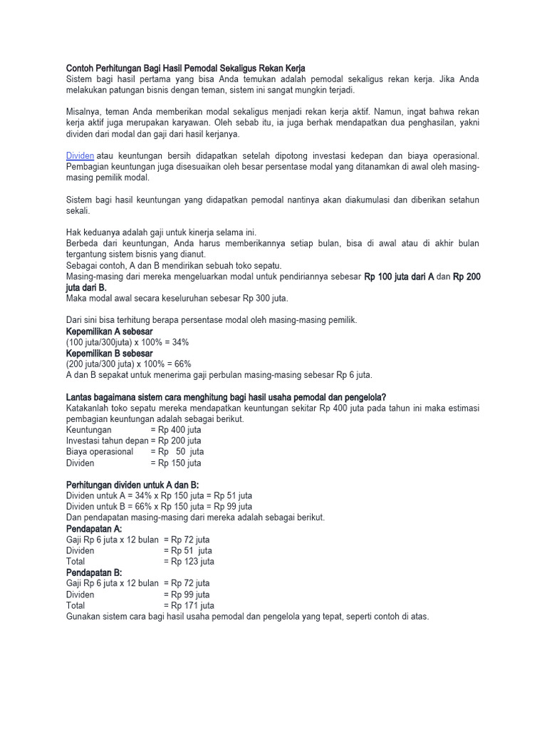 Contoh Perhitungan Bagi Hasil | PDF