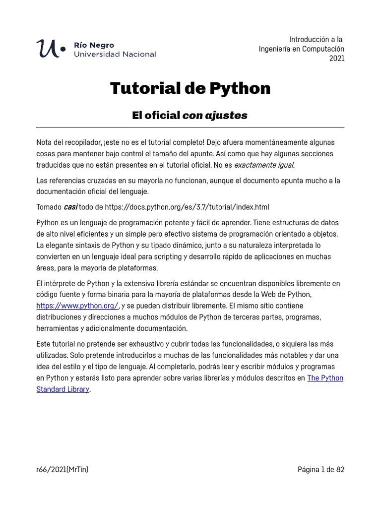 Python Tutorial r66 | PDF | Python (lenguaje de programación) | Lenguaje de programación