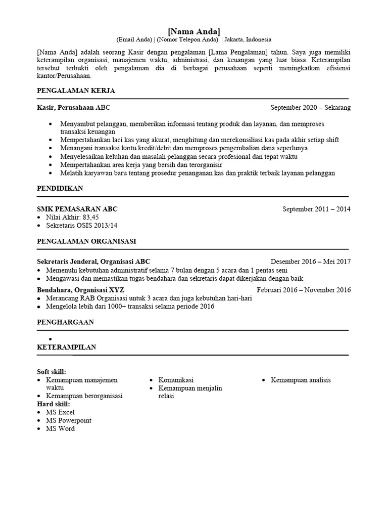 CV Ats Kasir | PDF | Bisnis | Pengelolaan Keuangan & Uang