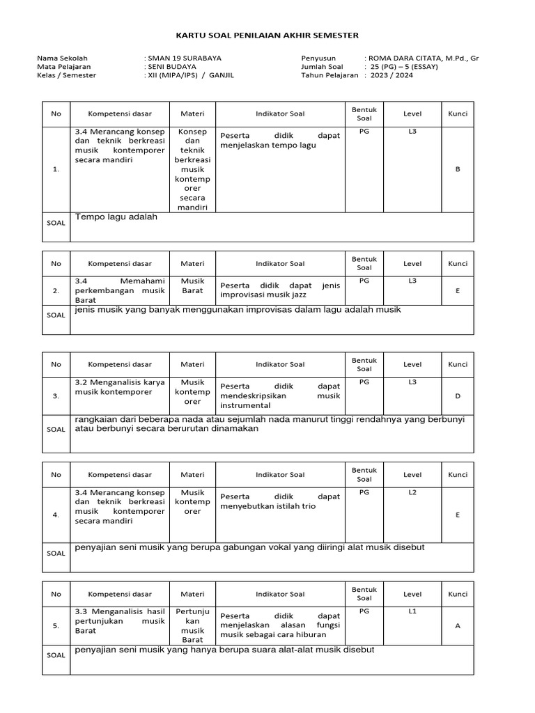 3.a Kartu Soal K13 | PDF