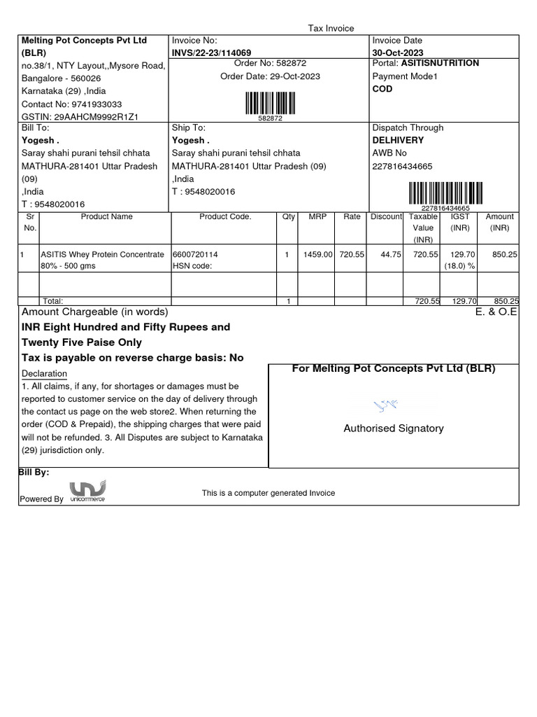 Invoice Shipment SP 22 23 218550 Order 582872 | PDF | Government | Payments