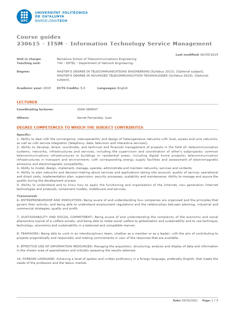Course Guides 230615 - ITSM - Information Technology Service Management ...
